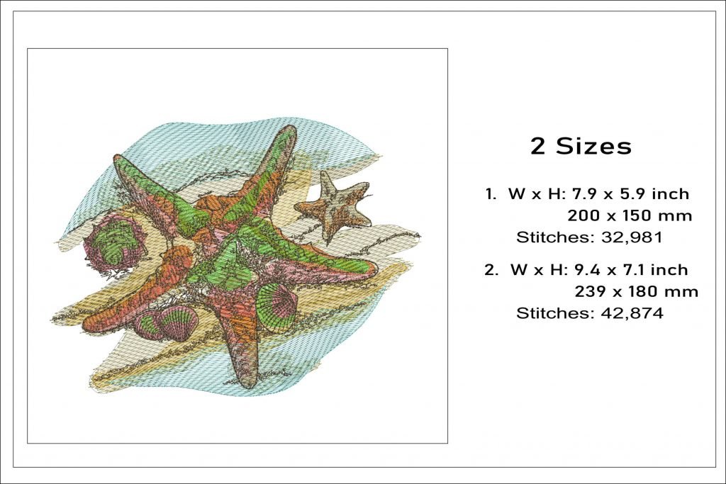 Starfish In The Sand Embroidery Design