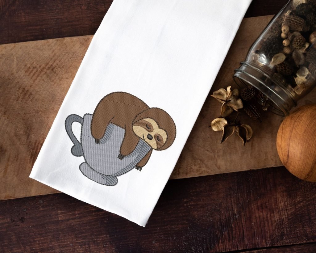Love Coffee Embroidery Design | Lazy Sloth