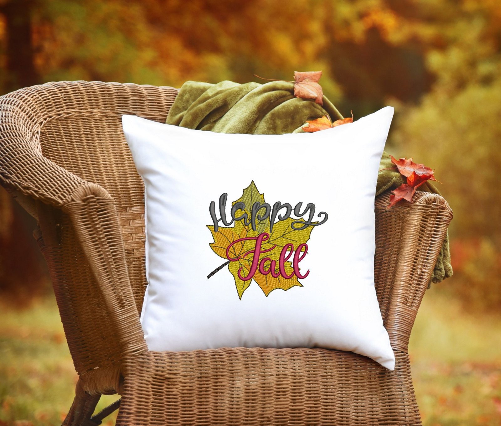 Happy Fall Embroidery Design | Colorful Maple Leaf