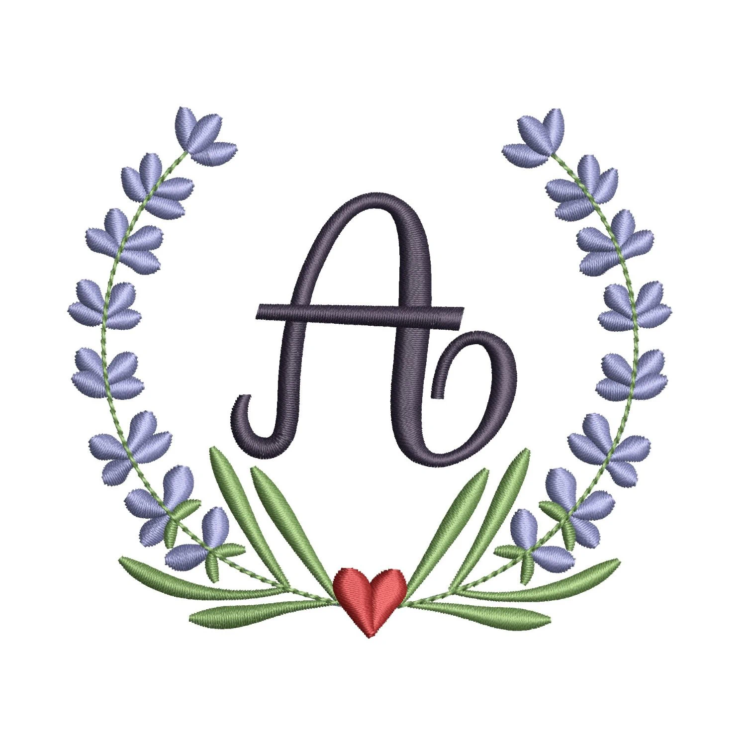 Letter A Embroidery Design – Lavender Wreath Embroidery