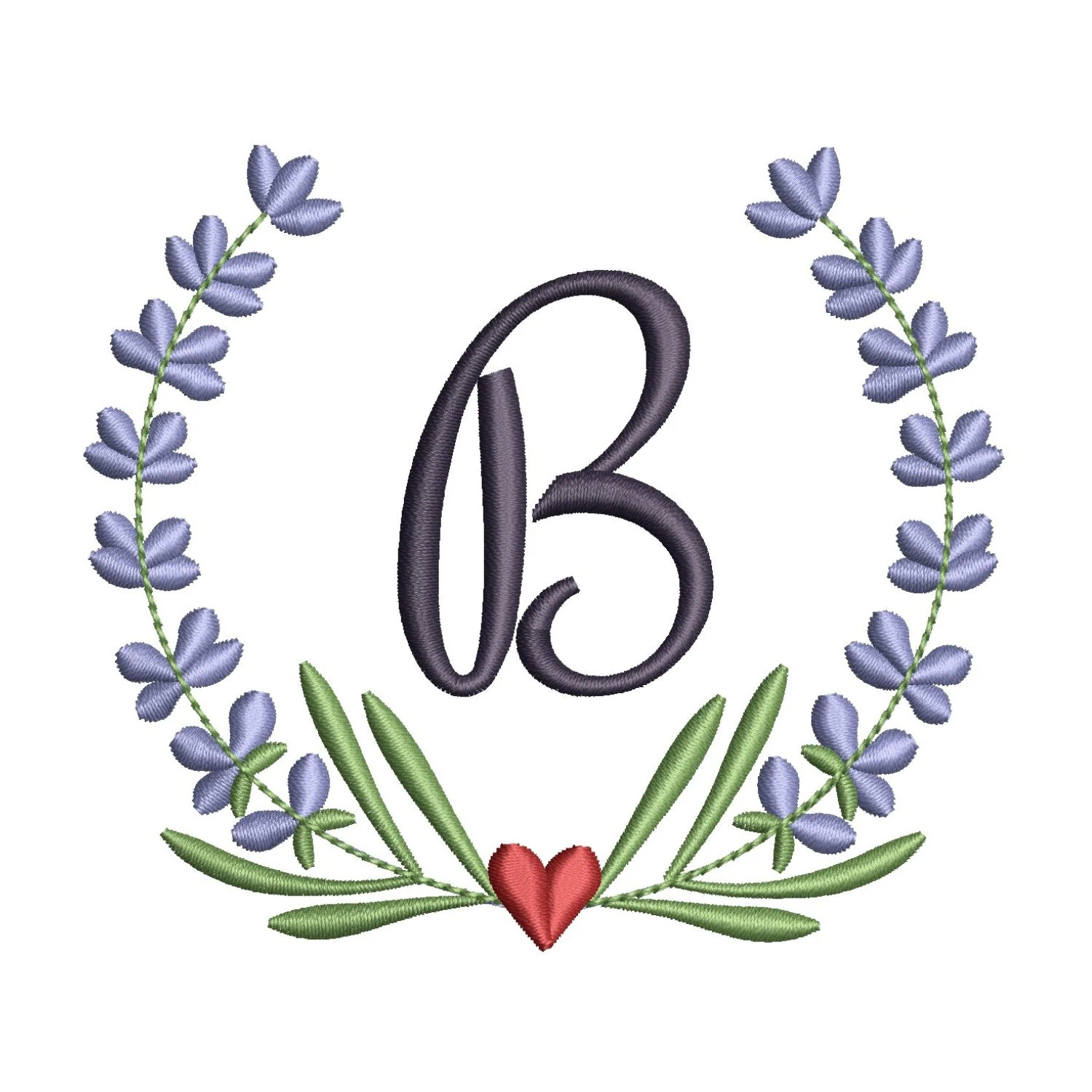 Letter B Embroidery Design – Lavender Wreath Embroidery