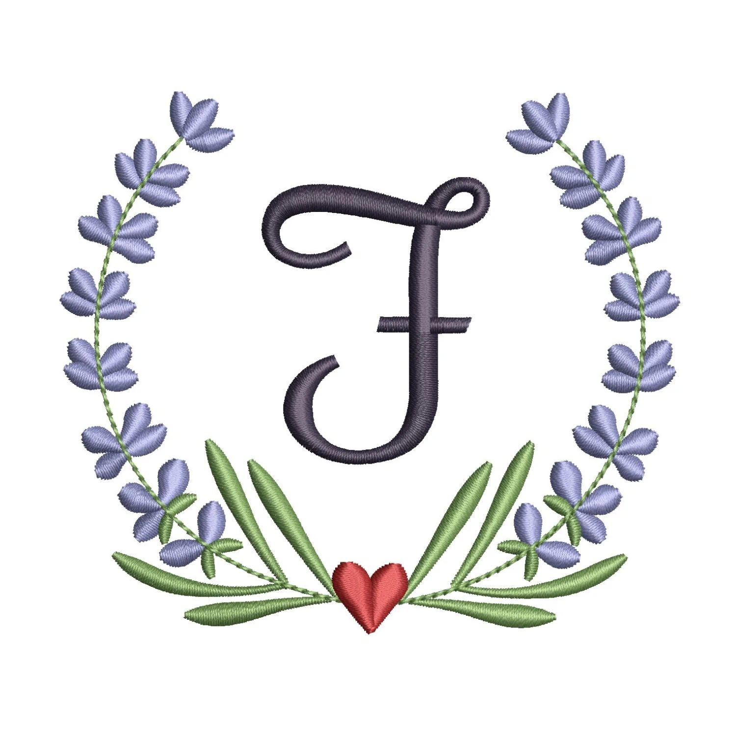 Letter F Embroidery Design – Lavender Wreath Embroidery