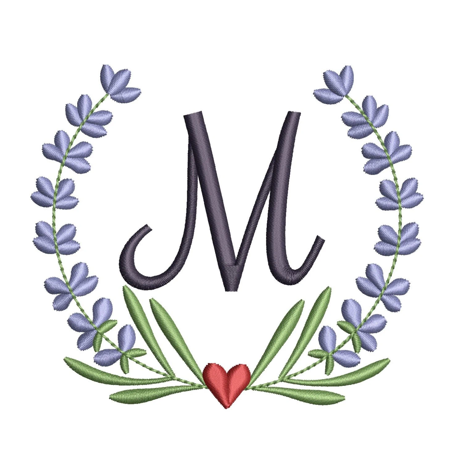 Letter M Embroidery Design – Lavender Wreath Pattern