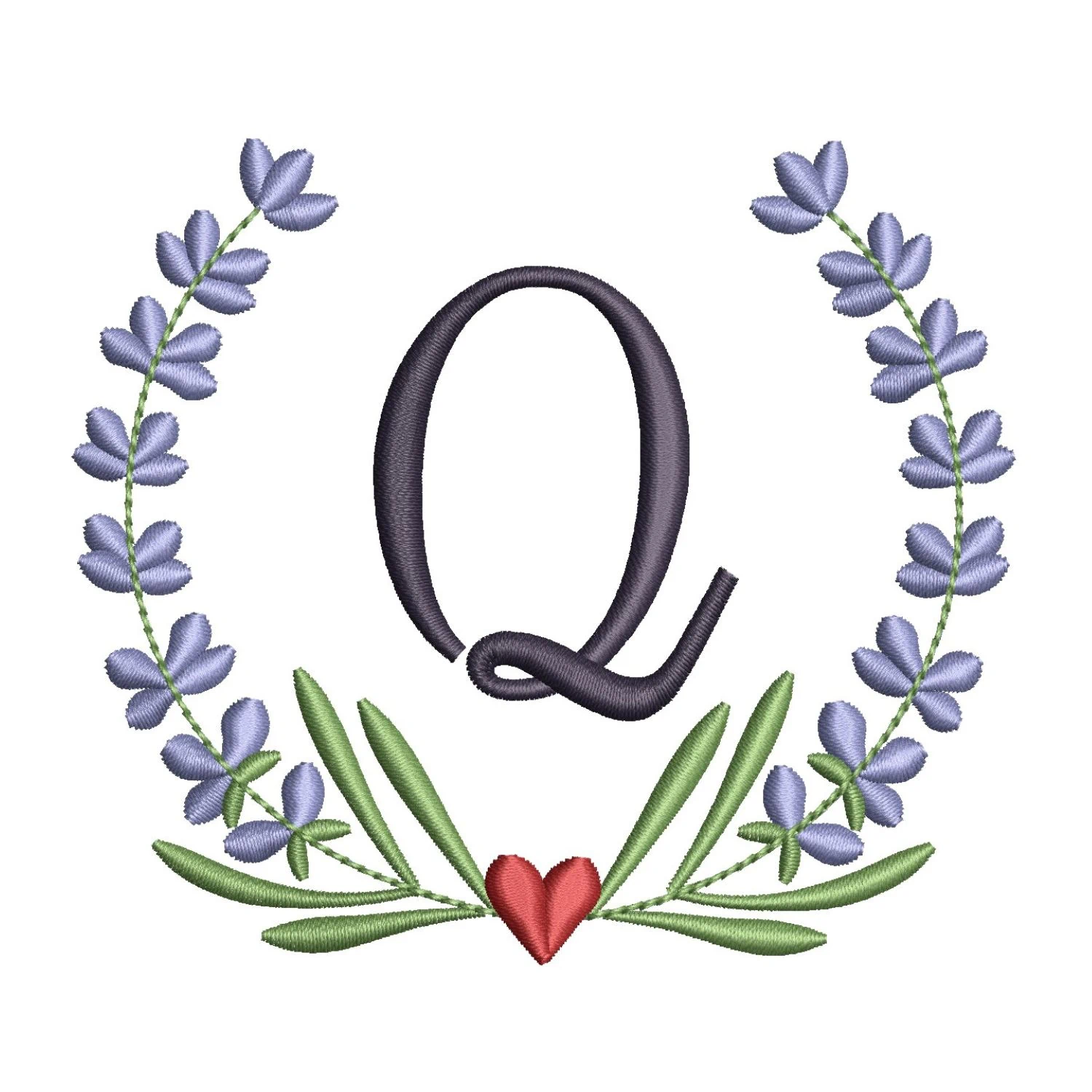 Letter Q Embroidery Design – Lavender Wreath Embroidery