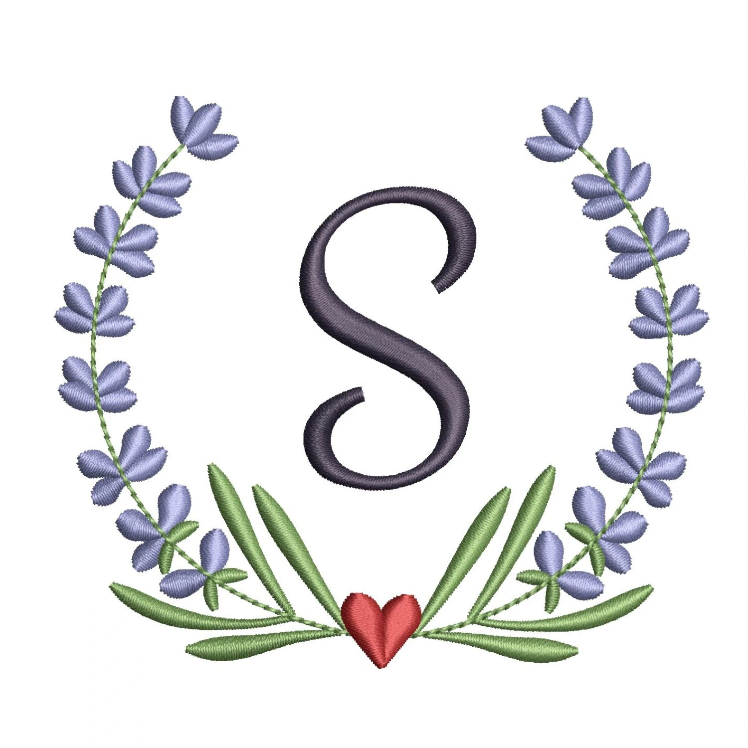Letter S Embroidery Design – Lavender Wreath Pattern