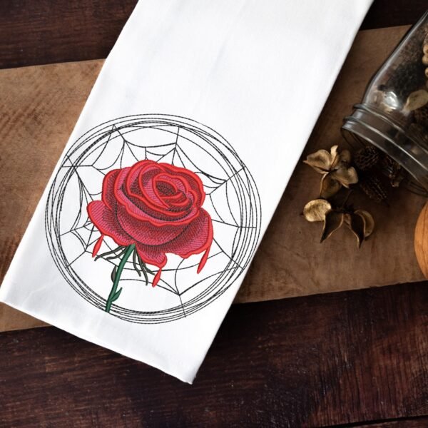 Rose in a Spider’s Web Embroidery – Red Rose Design