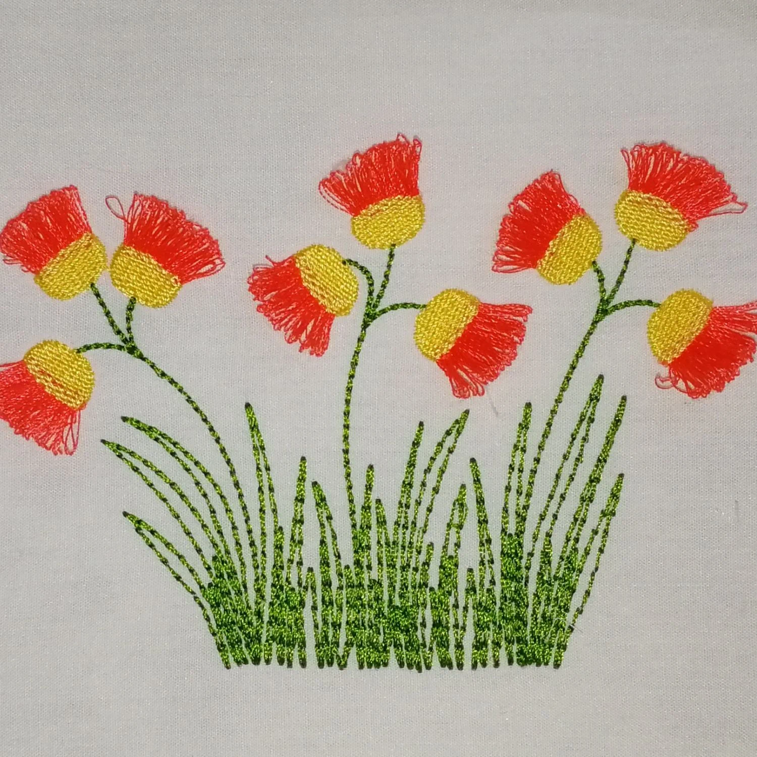 Simple Fringe Flowers Embroidery Design – Red Wildflowers